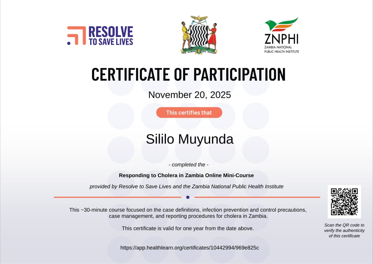 Sililo completed Responding to cholera in Zambia | HealthLearn